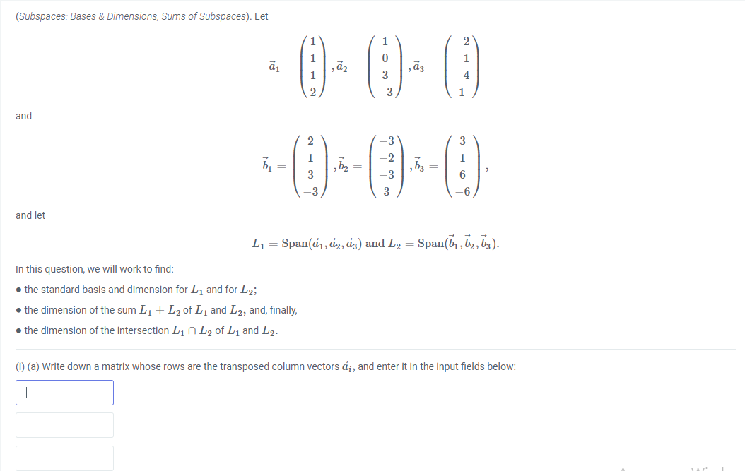 Solved (Subspaces: Bases \& Dimensions, Sums of Subspaces). | Chegg.com