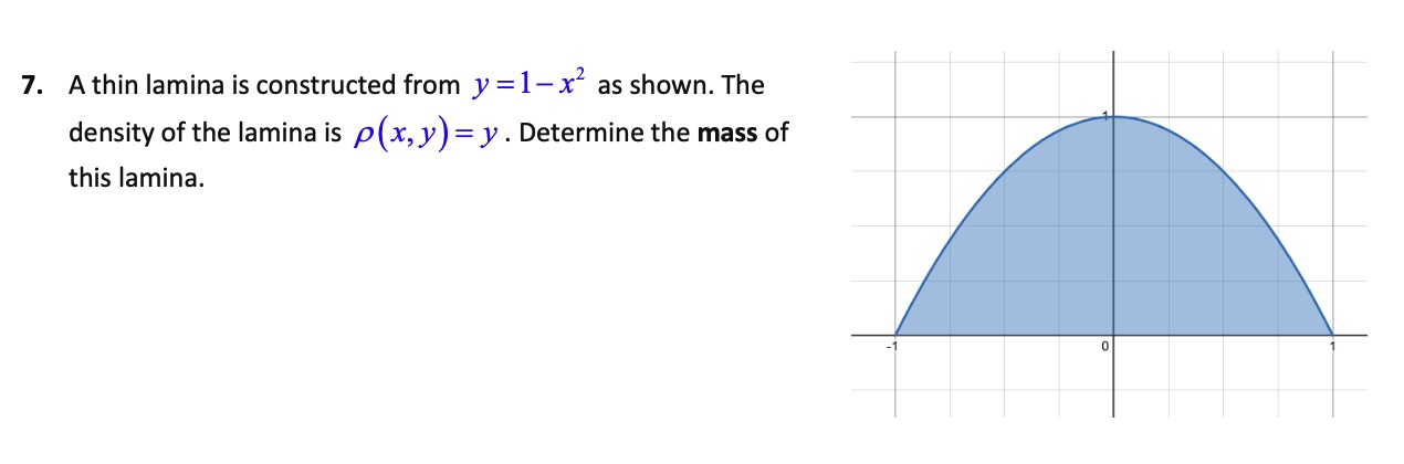 Solved A thin lamina is constructed from y=1-x2 ﻿as shown. | Chegg.com