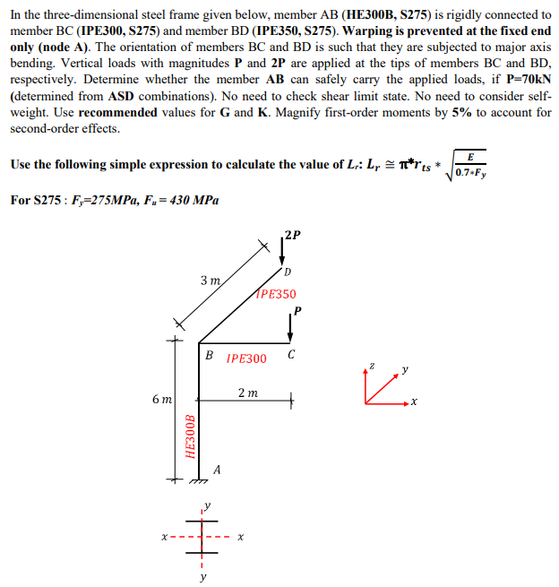 Solved In the three-dimensional steel frame given below, | Chegg.com