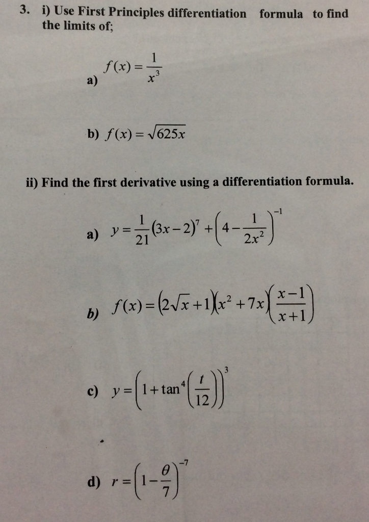 Solved 3. ) Use First Principles differentiation formula to | Chegg.com