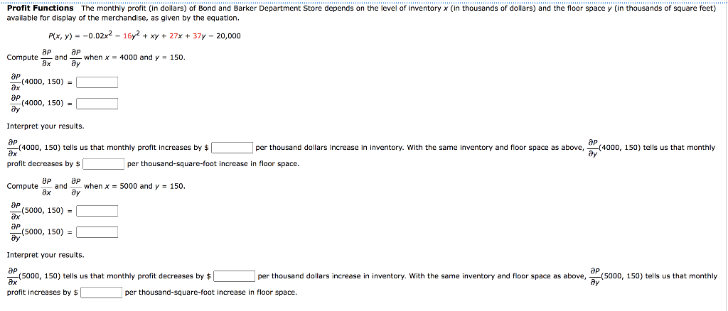 Solved Profit Functions The monthly profit (in dollars) of | Chegg.com