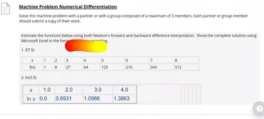 Solved Machine Problem Numerical Differentiation Solve this | Chegg.com