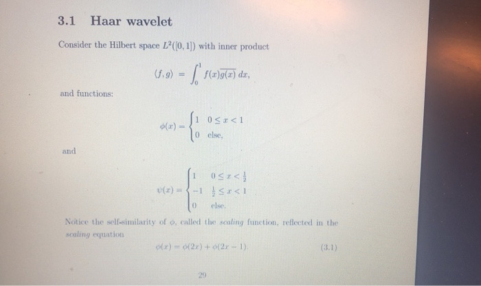 Solved 3.1 Haar wavelet Consider the Hilbert space L(0, I) | Chegg.com