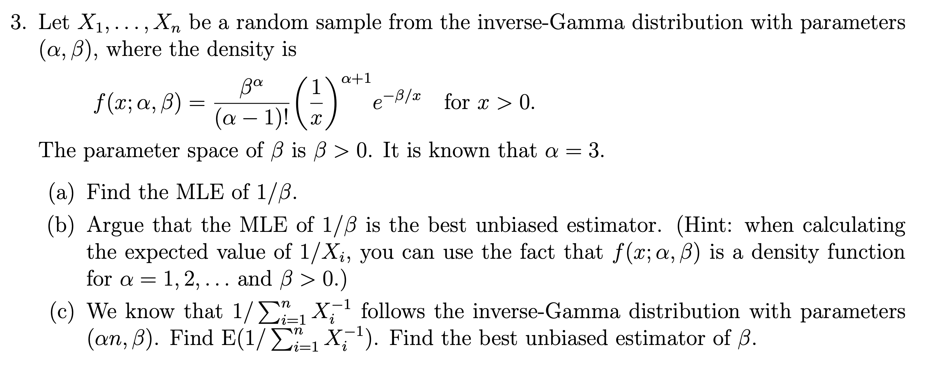 Solved Let X1,…,Xn be a random sample from the inverse-Gamma | Chegg.com