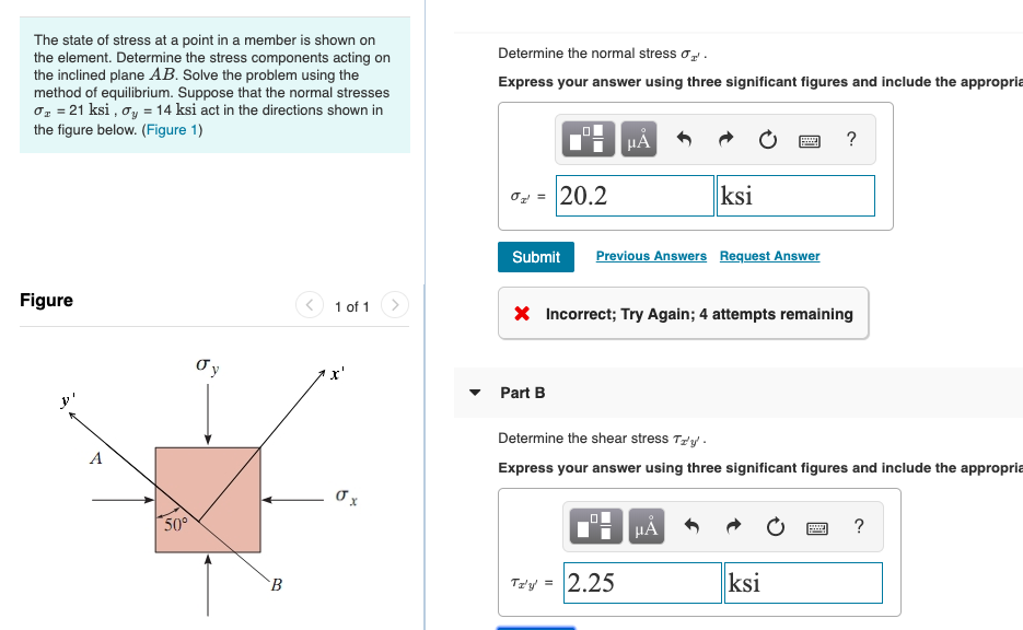 Solved The state of stress at a point in a member is shown | Chegg.com