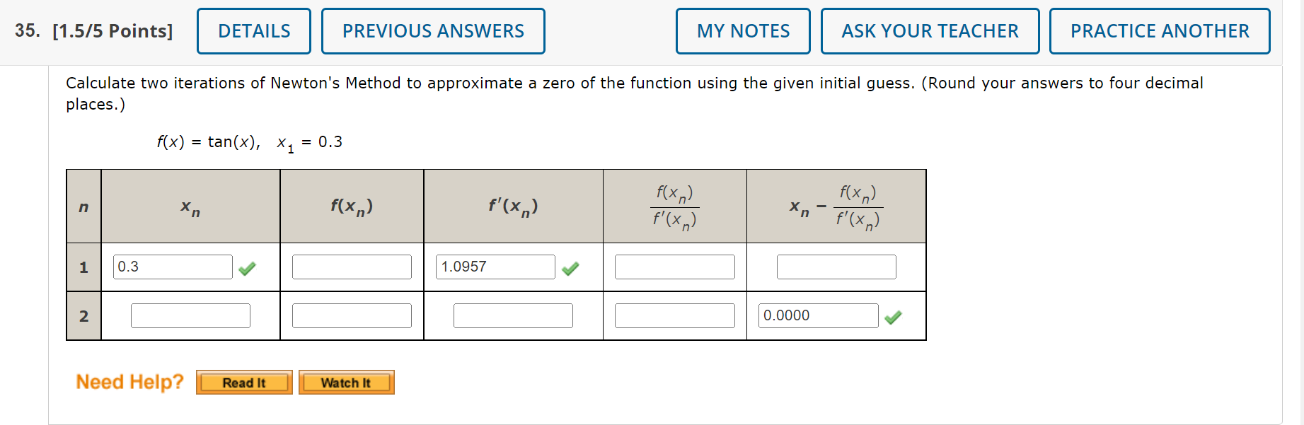 Solved Calculate Two Iterations Of Newtons Method To