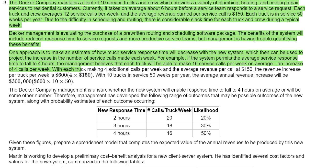 Solved 3. The Decker Company maintains a fleet of 10 service | Chegg.com
