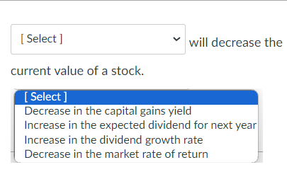 Solved will decrease current value of a stock.[Select | Chegg.com
