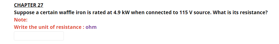 Solved CHAPTER 27 Suppose a certain waffle iron is rated at | Chegg.com