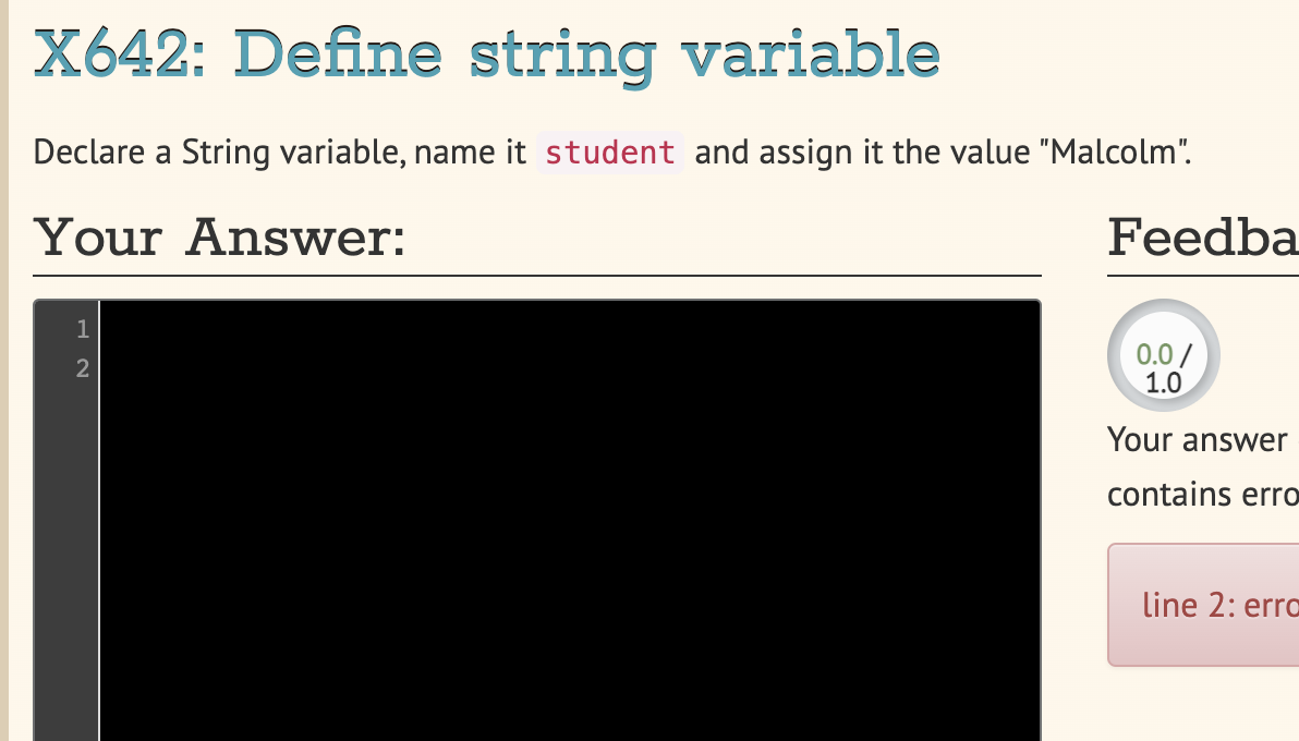 Solved X642: Define string variable Declare a String | Chegg.com