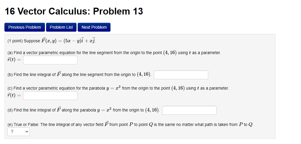 Solved 16 Vector Calculus: Problem 13 Previous Problem | Chegg.com