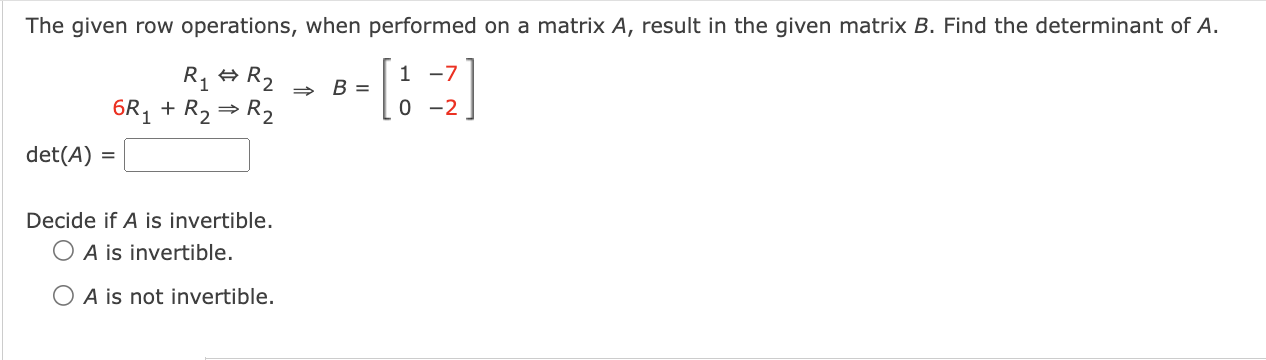 Solved The given row operations, when performed on a matrix | Chegg.com