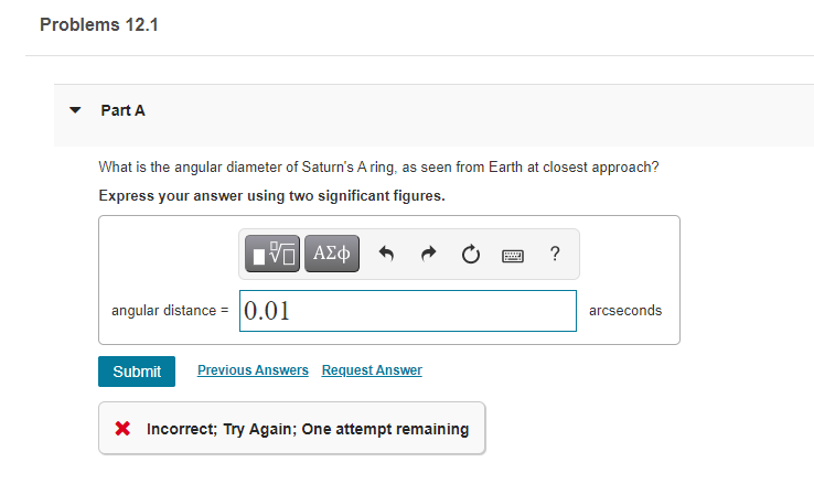 Solved What is the angular diameter of Saturn's A ring, as | Chegg.com