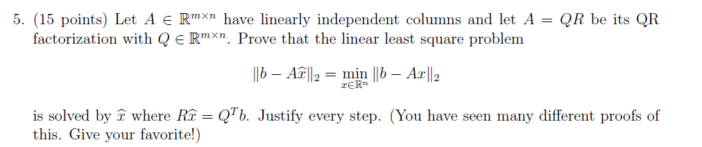 Solved (15 points) Let A∈Rm×n have linearly independent | Chegg.com