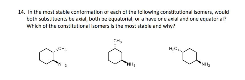 Solved In the most stable conformation of each of the | Chegg.com
