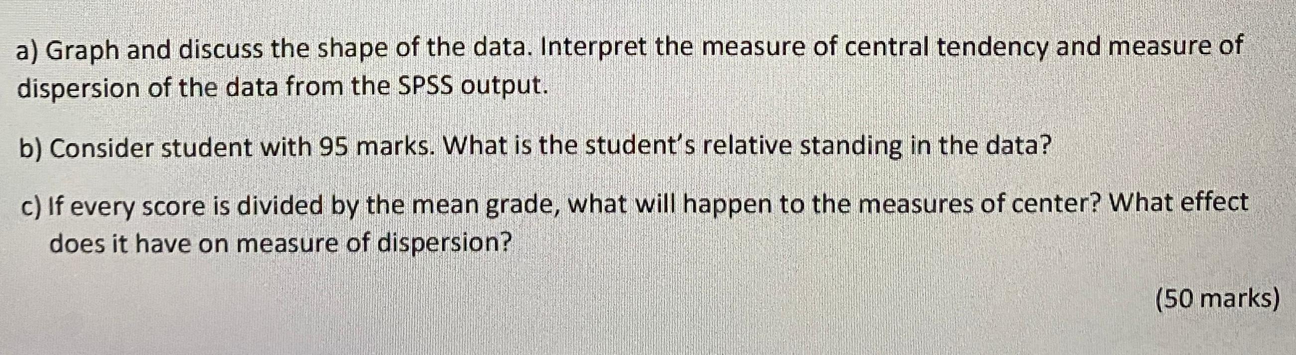 Solved Consider the data below describing students' score in | Chegg.com