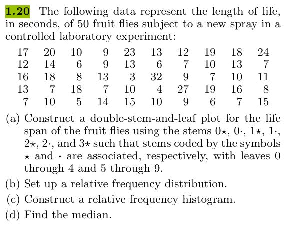 Solved 1.20 ﻿The following data represent the length of | Chegg.com