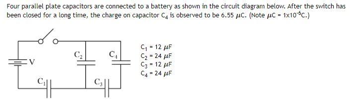 Solved Four parallel plate capacitors are connected to a | Chegg.com
