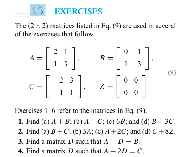 Solved 1.5 EXERCISES The (2 x 2) matrices listed in Eq. (9) | Chegg.com