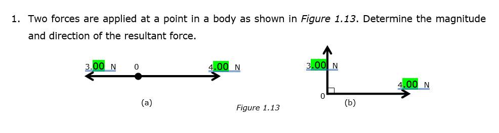 Solved 1. Two forces are applied at a point in a body as | Chegg.com