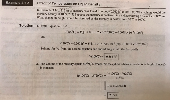 Solved Example 3.1-2 Effect of Temperature on Liquid Density | Chegg.com