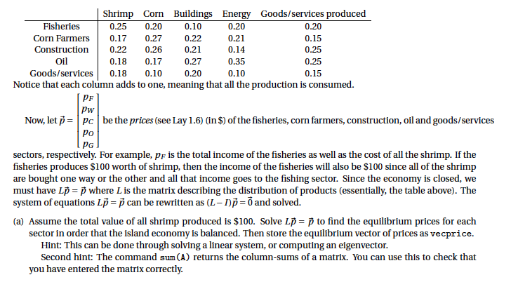 QUESTION 2: INPUT-OUTPUT MODELS IN ECONOMICS We will | Chegg.com