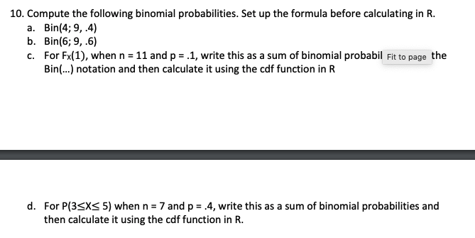 Solved 10. Compute the following binomial probabilities. Set | Chegg.com