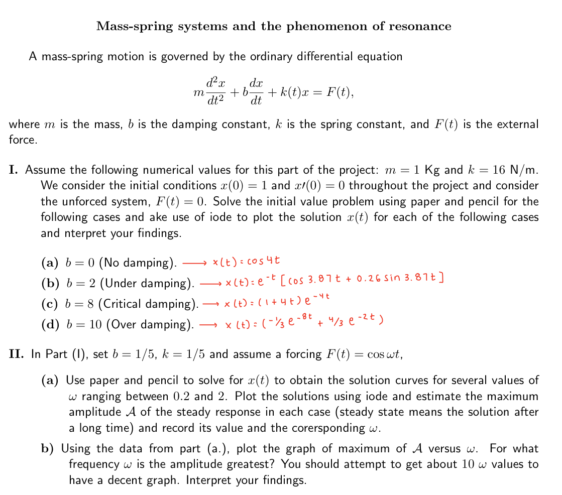 Mass-spring systems and the phenomenon of resonance A | Chegg.com