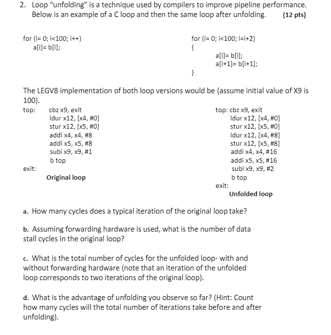 Solved 2. Loop "unfolding" is a technique used by compilers | Chegg.com