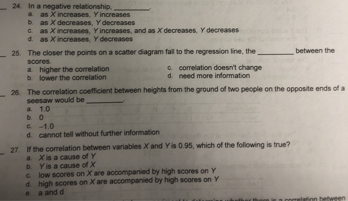 Solved 24. In a negative relationship, a. as X increases, Y | Chegg.com