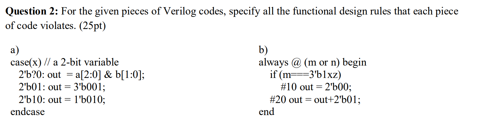 Solved Question 2: For the given pieces of Verilog codes, | Chegg.com