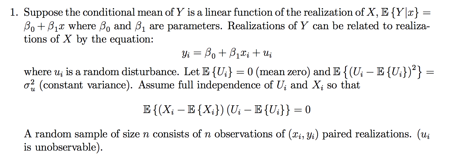 Solved 1. Suppose the conditional mean of Y is a linear | Chegg.com