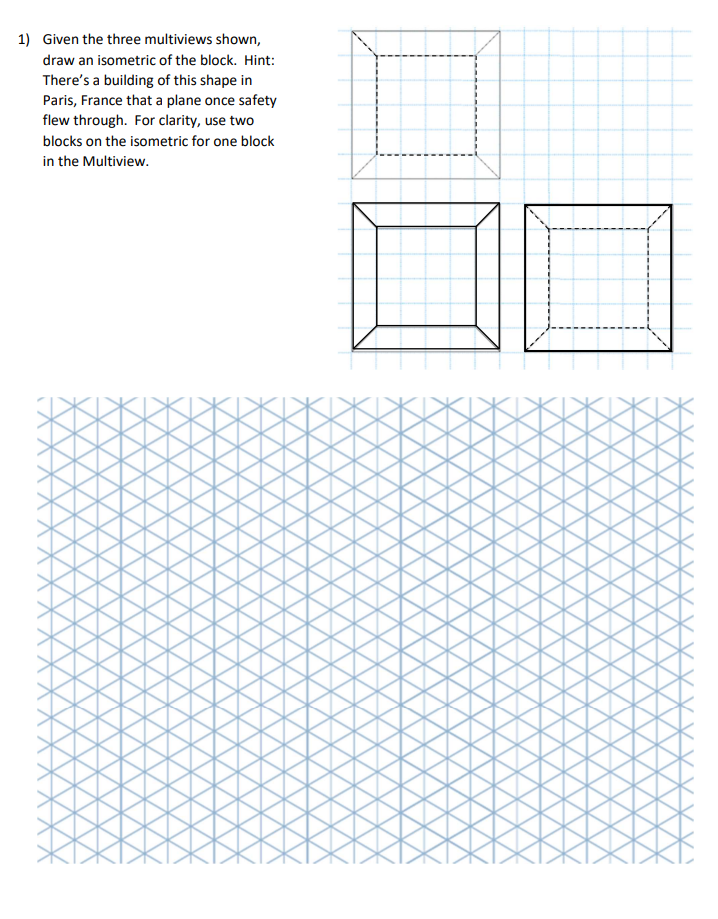 1) Given the three multiviews shown, draw an | Chegg.com