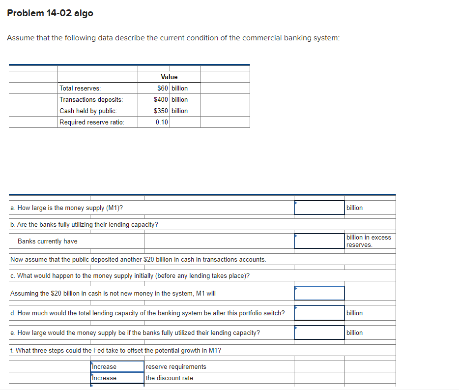 Solved Problem 14-02 algo Assume that the following data | Chegg.com