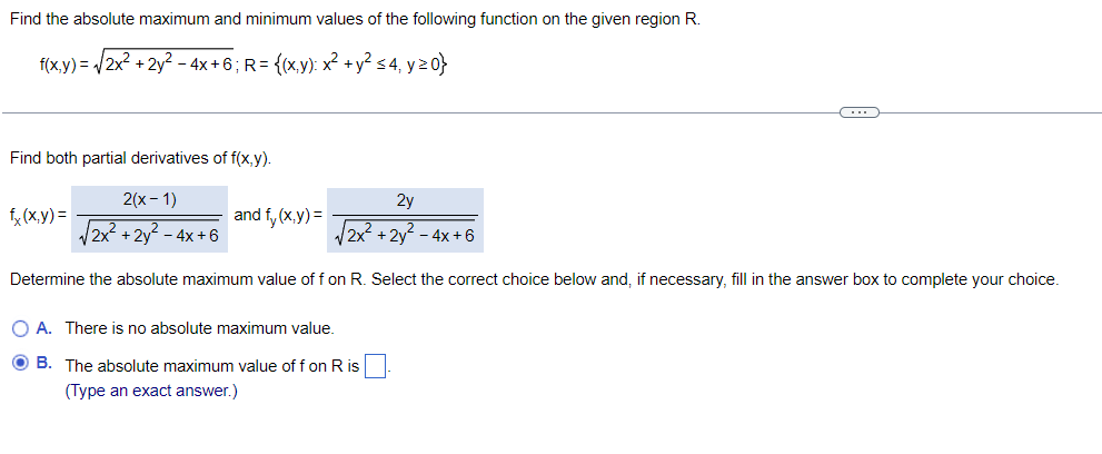 Solved Find the absolute maximum and minimum values of the | Chegg.com
