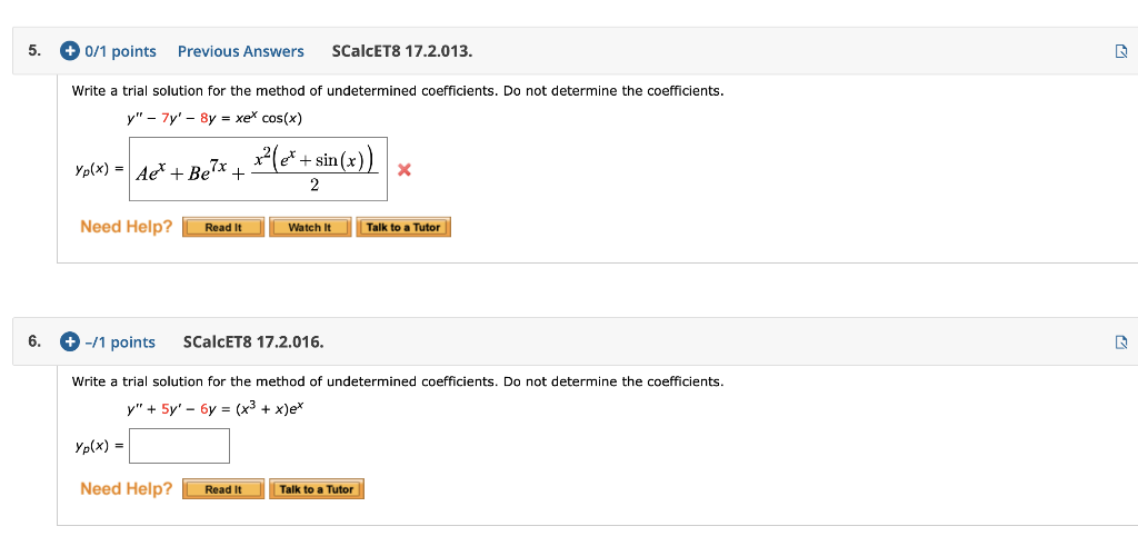 Solved 5. 0/1 points Previous Answers CalcET8 17.2.013. | Chegg.com