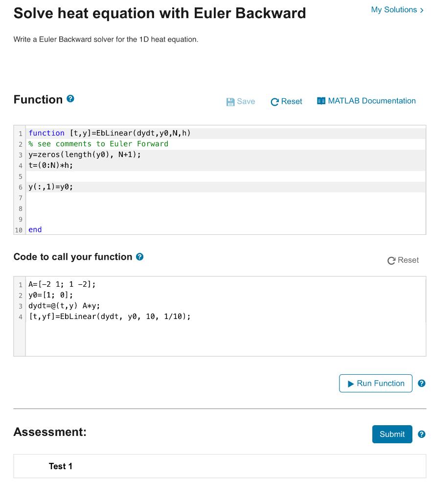 Solve heat equation with Euler Backward My Solutions | Chegg.com