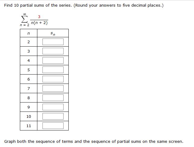 Solved Find 10 partial sums of the series. (Round your | Chegg.com