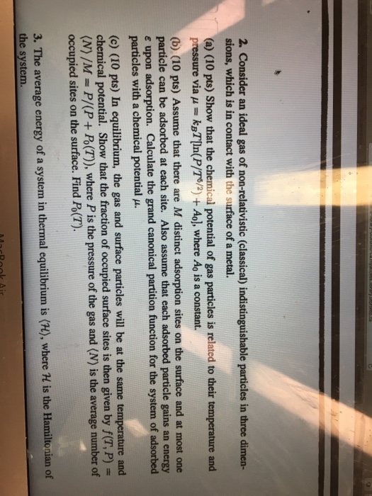 Solved 2. Consider an ideal gas of non-relativistic | Chegg.com