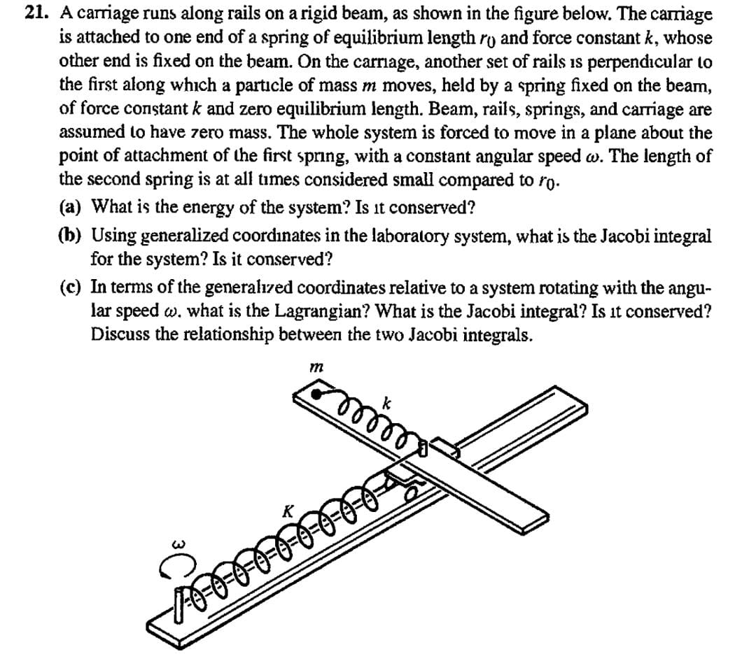 Solved 21. A carriage runs along rails on a rigid beam, as | Chegg.com