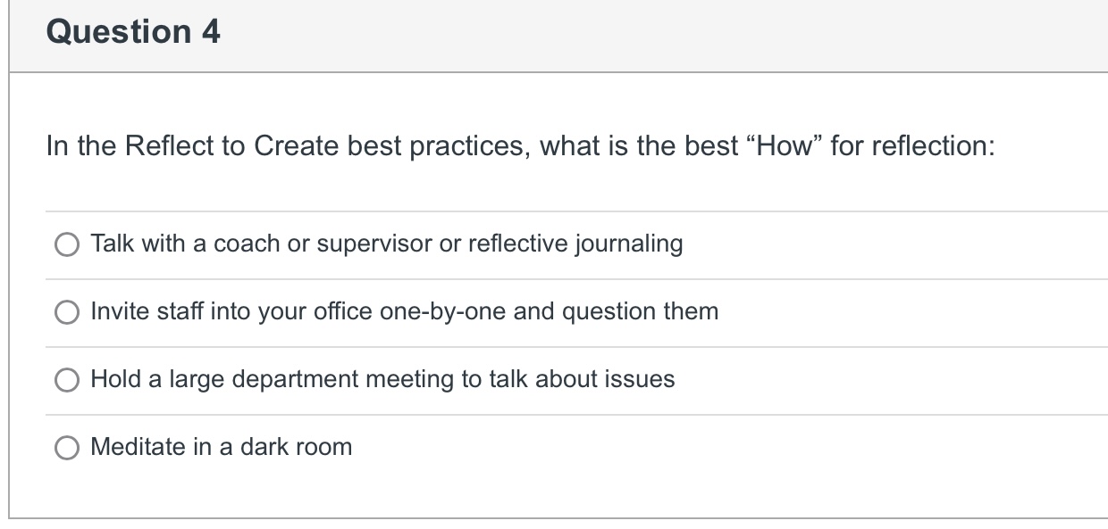 Solved In the Reflect to Create best practices, what is the | Chegg.com