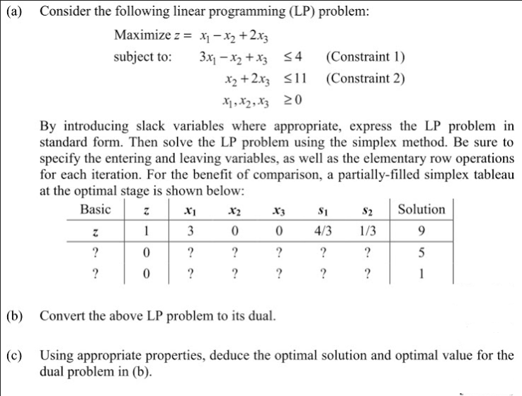 Solved (a) Consider the following linear programming (LP) | Chegg.com