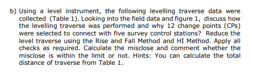 Solved b) Using a level instrument, the following levelling | Chegg.com