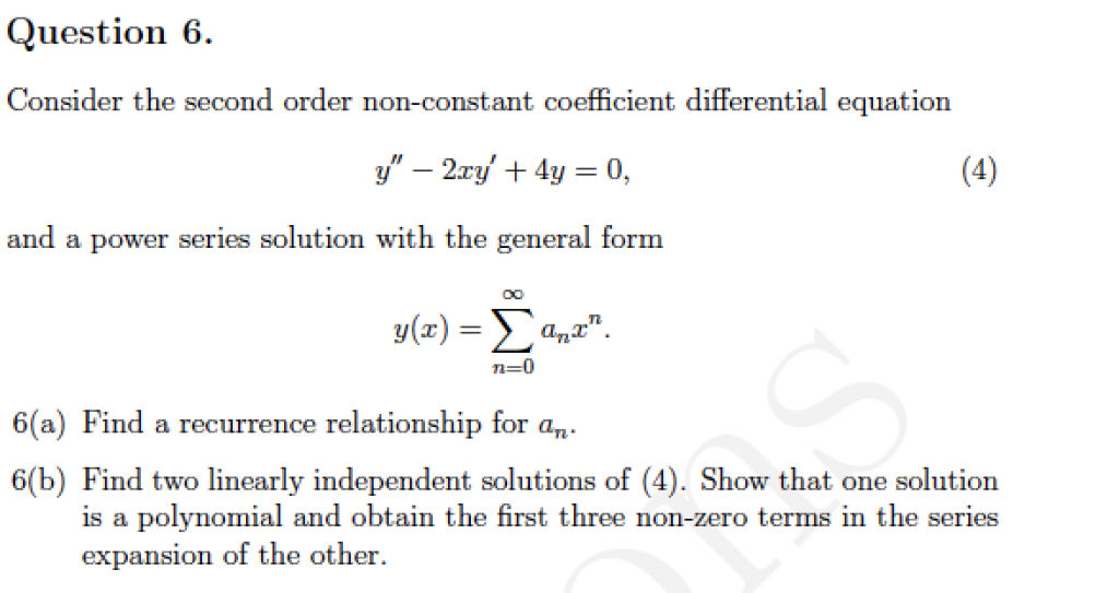 Solved Question 6 Consider the second order non-constant | Chegg.com