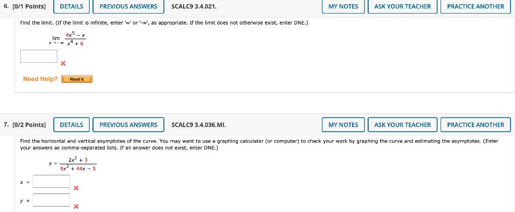 Solved 6. [0/1 Points] DETAILS PREVIOUS ANSWERS SCALC9 | Chegg.com