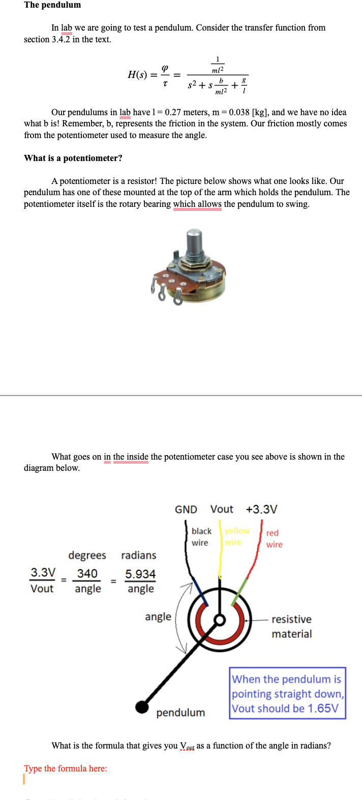 Solved The pendulum In lab we are going to test a pendulum. | Chegg.com