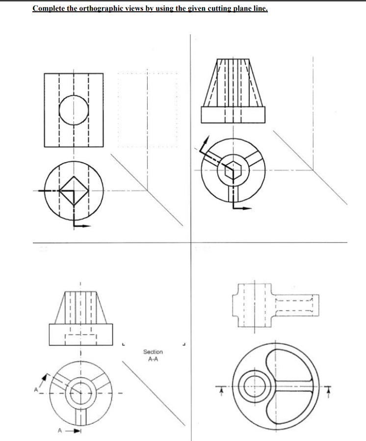 Solved Complete the orthographic views by using the given | Chegg.com