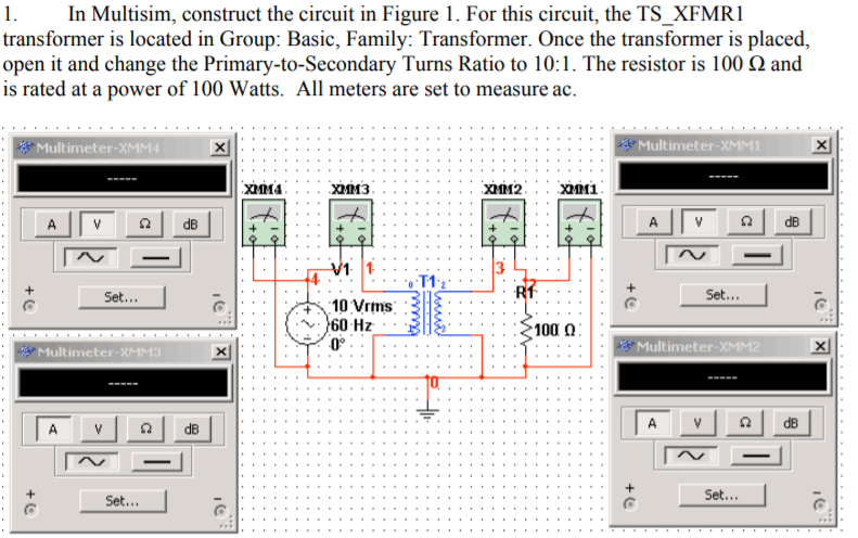 Solved 1. In Multisim, construct the circuit in Figure 1. | Chegg.com