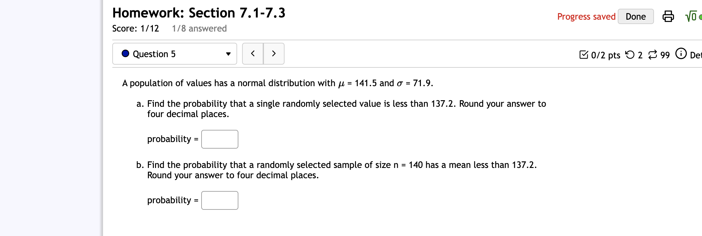 Solved Homework Section 7 1 7 3 Score 1 12 1 8 Answered