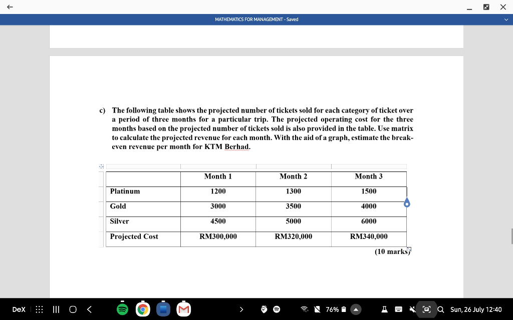 Solved MATHEMATICS FOR MANAGEMENT - Saved c) The following | Chegg.com